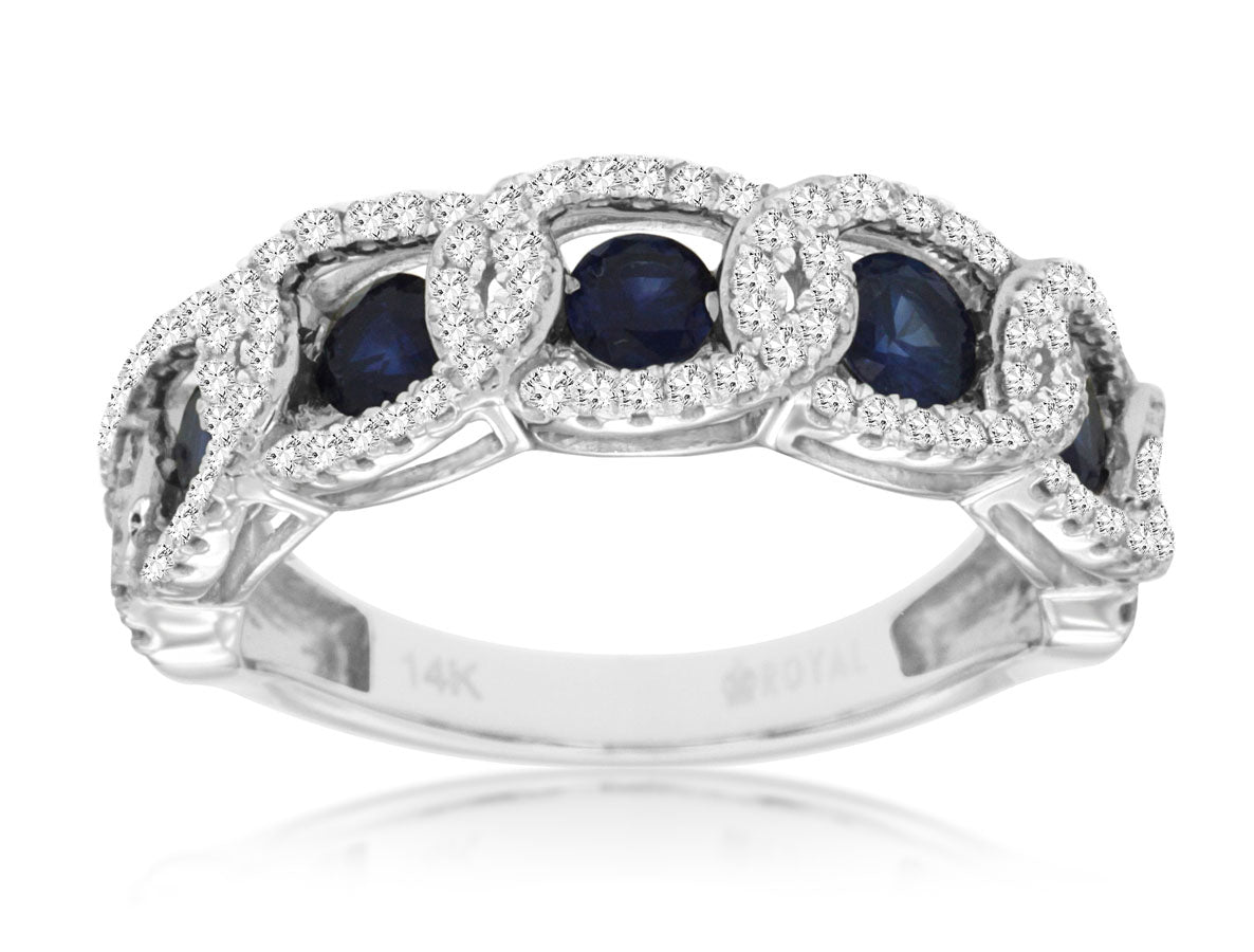 White Gold Multiple Round Diamond & Sapphire Ring – Adrian Blanco Jewelry